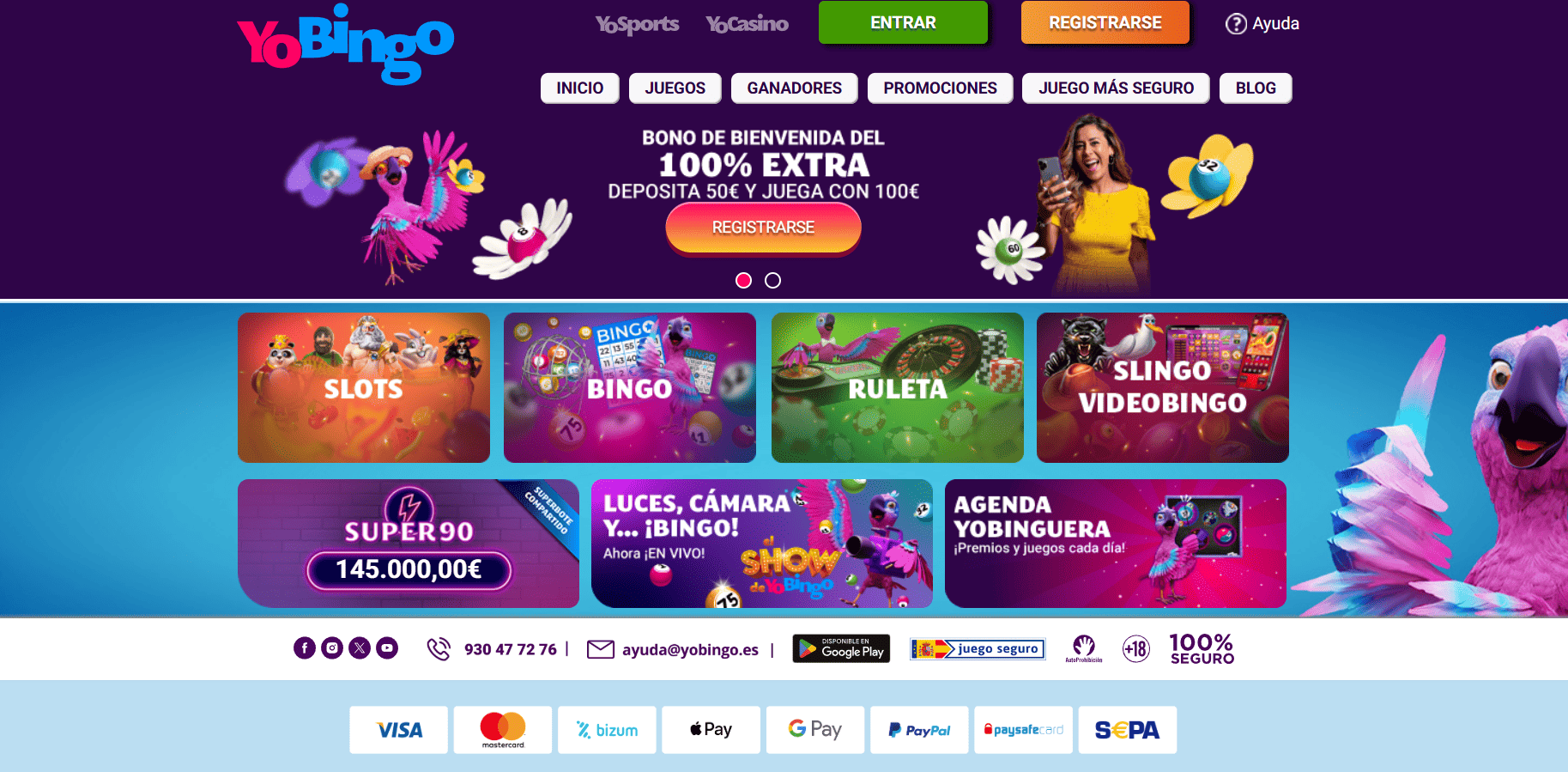 YoBingo | Nº1 en España con un bono de bienvenida del 100%